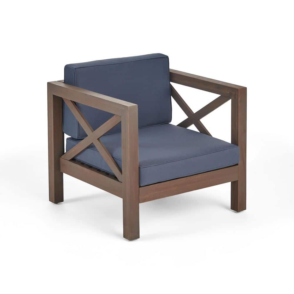 Fabric and Wood Lounge Chair with Non-Porous Water-Resistant Gray ...