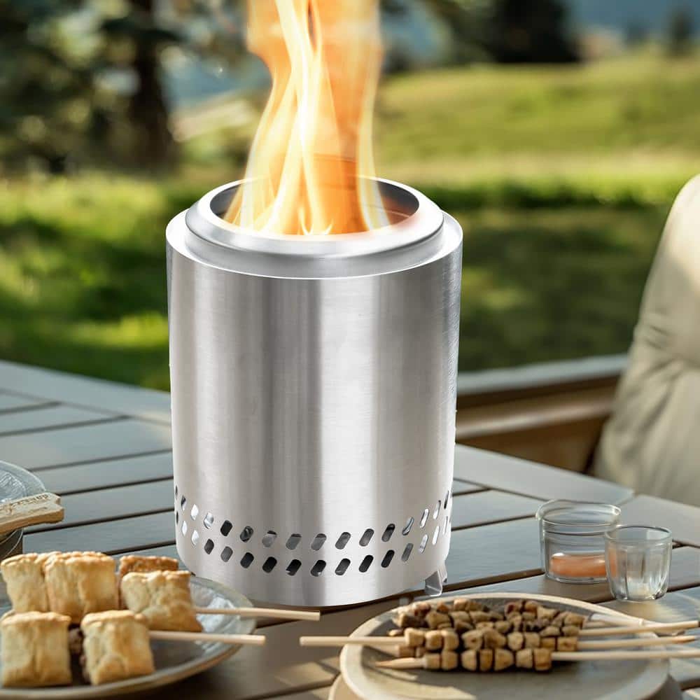 Tenleaf Silver Metal 7 in. Fire Pit Table with Carry Bag, Portable Wood ...