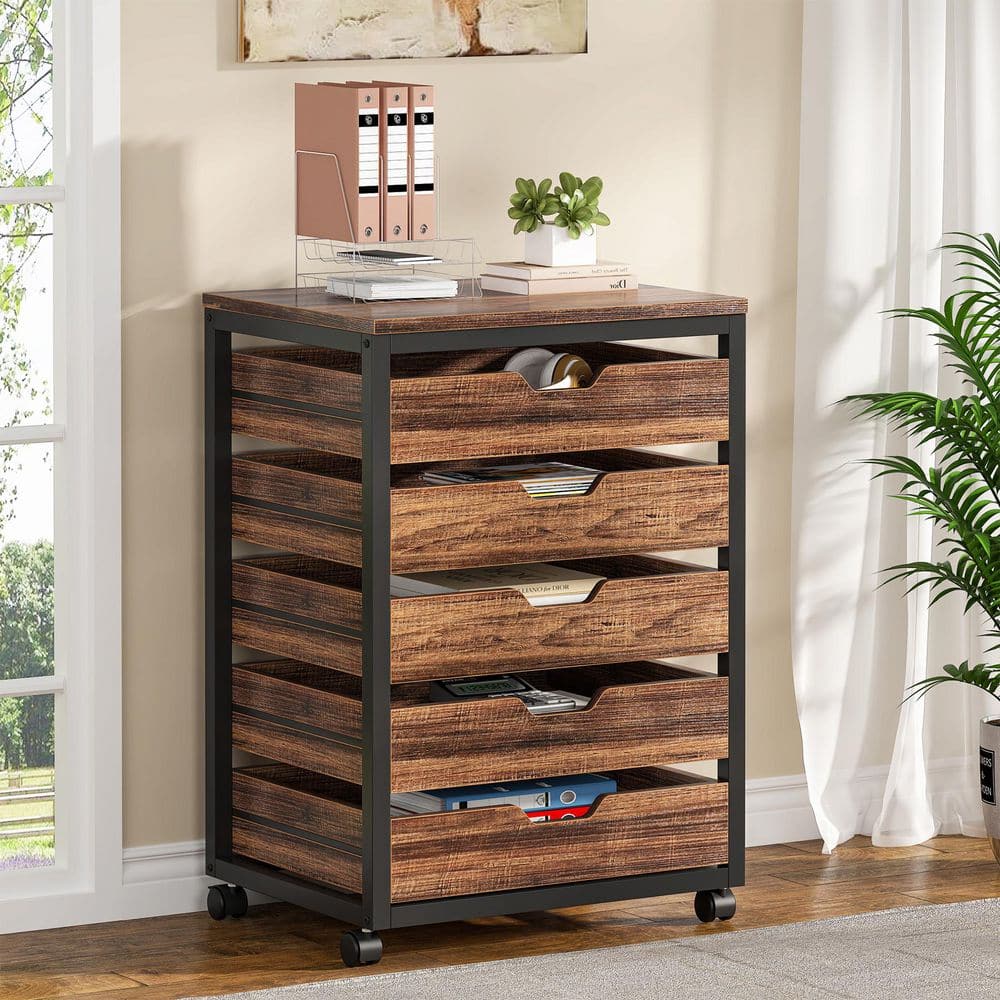 BYBLIGHT Brown 31 in. H Office Storage Cabinet with 5 of Shelves with ...