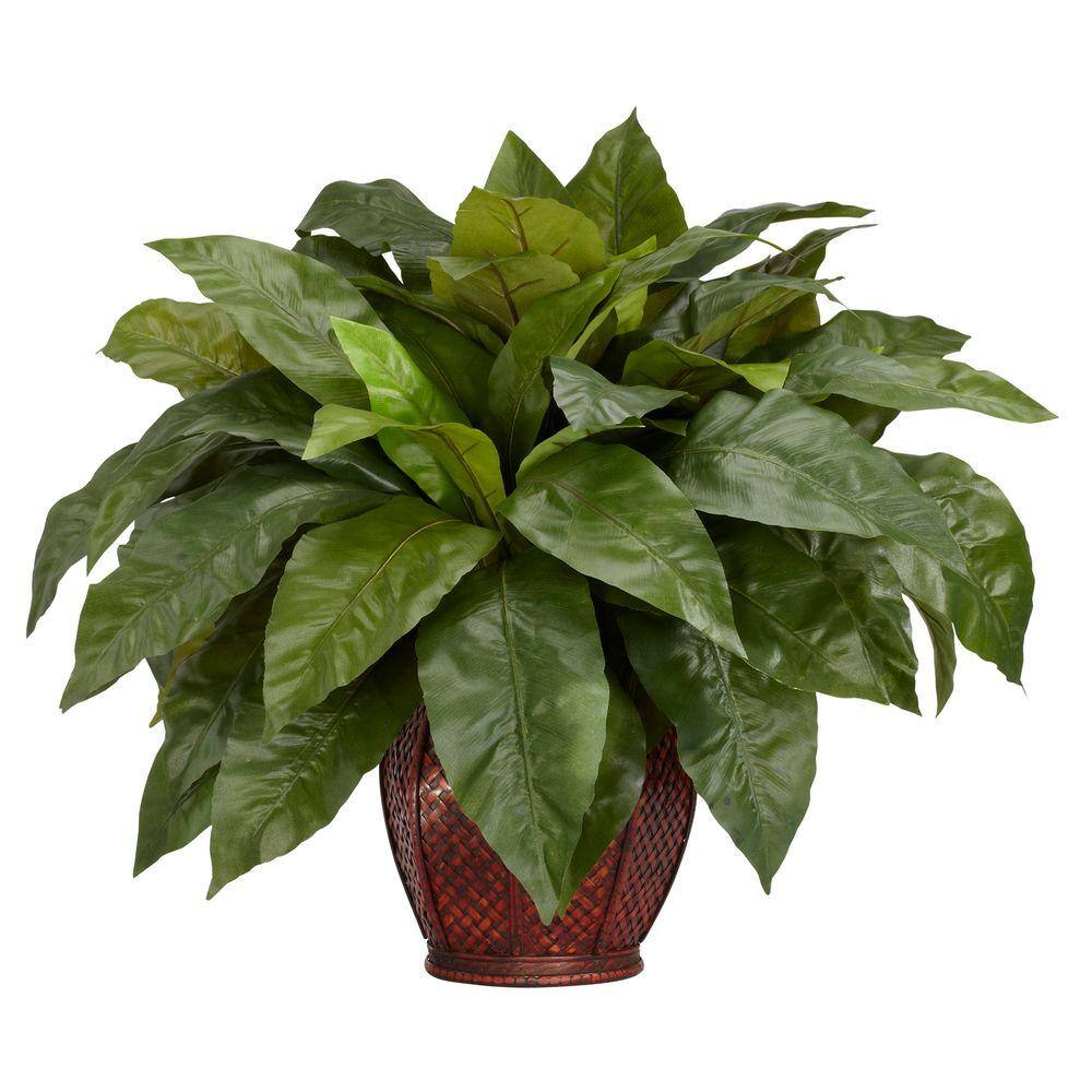 Nearly Natural 23 in. Artificial H Green Birdsnest Fern with Decorative ...