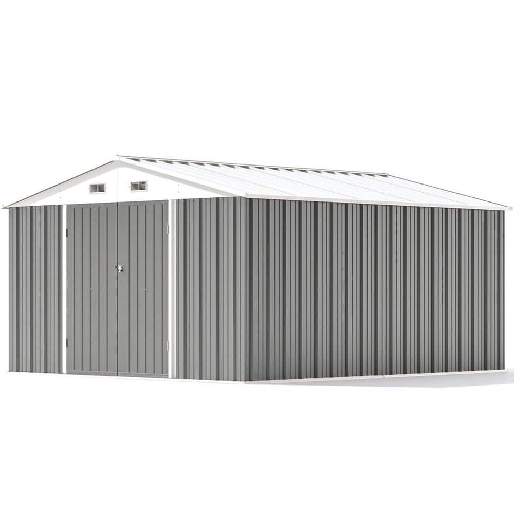 Patiowell 10 ft. W x 12 ft. D Outdoor Metal Storage Shed in Gray (119 ...
