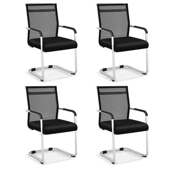 Costway Mesh Arm Stackable Ergonomic Office Guest Chairs in Black with ...