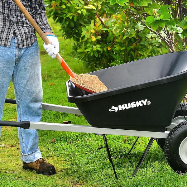 Husky 6 cu. ft. Dual-Wheel, Poly Wheelbarrow with 8 in. Flat-Free Tires ...