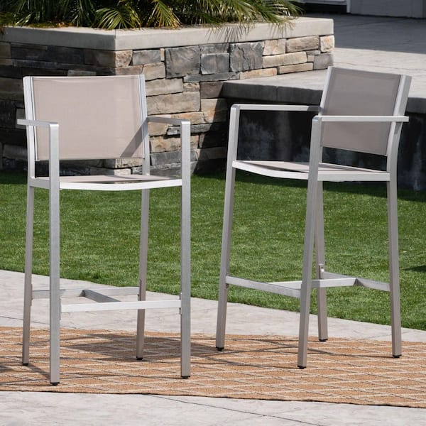 2-PC Silver Outdoor Aluminium Bar Stool with Rust-Proof Aluminum Frame ...