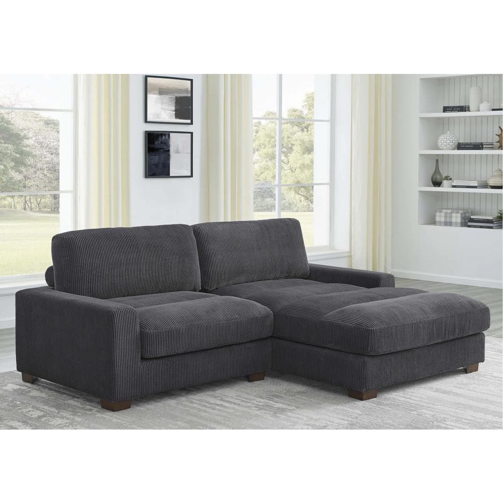 Monland 90 in. Wide Square Arm Polyester Corduroy L-Shaped Sofa ...