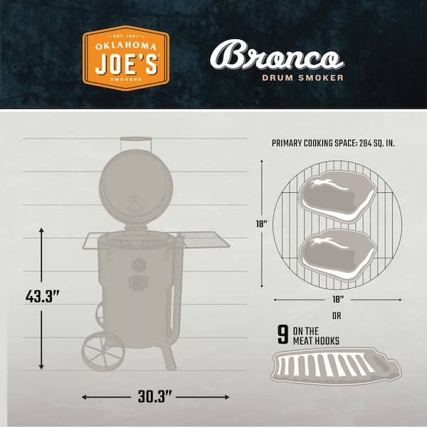 OKLAHOMA JOE'S 22202159 Bronco 284 Sq. In. Drum Charcoal Smoker And ...