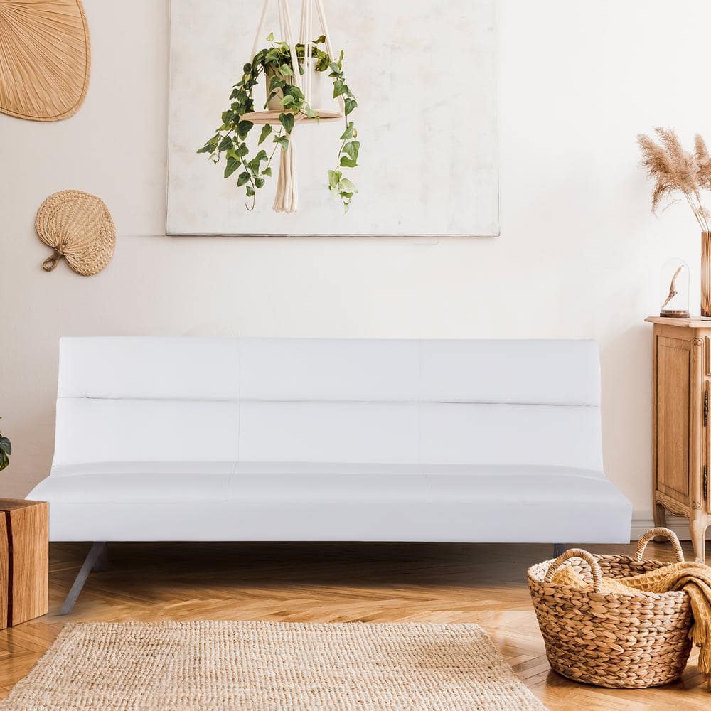 MAYKOOSH 66.1 in Contemporary Faux Leather Armless Futon Sofa Bed with ...