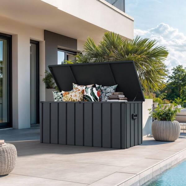 Outsunny 40 Gal. Grey Rattan Wicker Rolling Deck Box for Floats ...