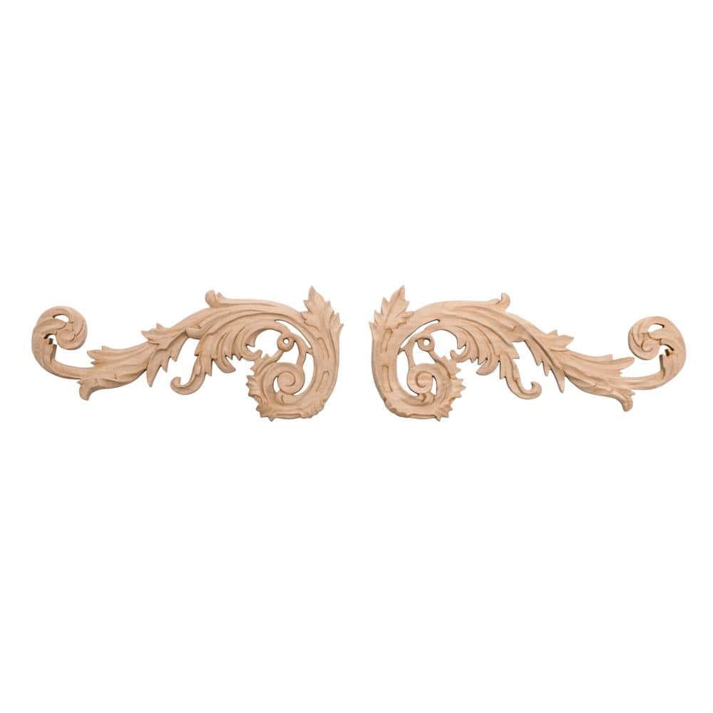 American Pro Decor 2 1 2 in. x 5 1 2 in. x 3 8 in. Unfinished Small Hand Carved North American Solid Alder Wood Onlay Acanthus Wood Scroll 5APD10407 The Home Depot