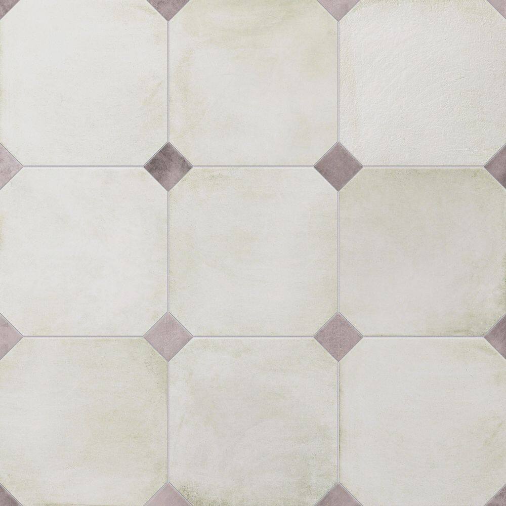 Merola Tile Laverton Octagon Nieve with Taco Grafito 8 in. x 8 in ...