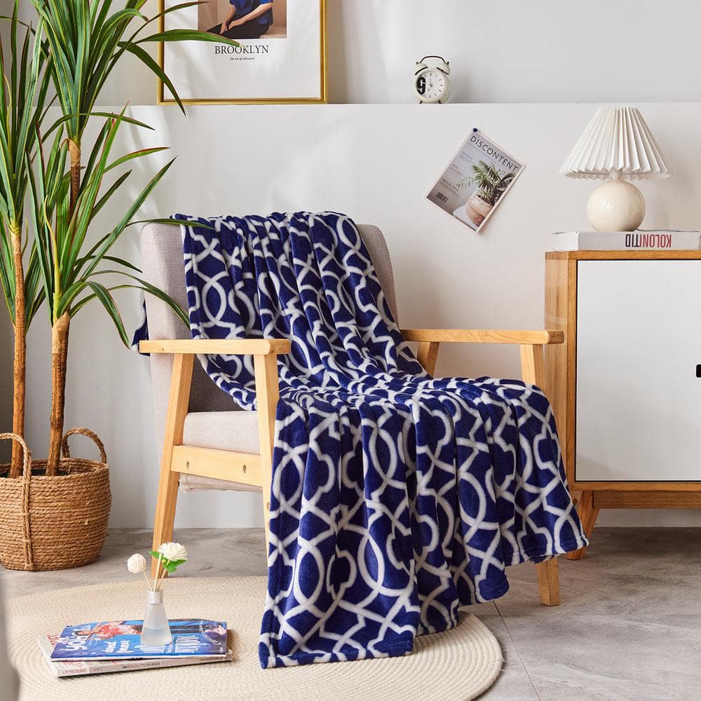 JML Blue Geometry Fleece Throw Blanket Throw 35N - The Home Depot
