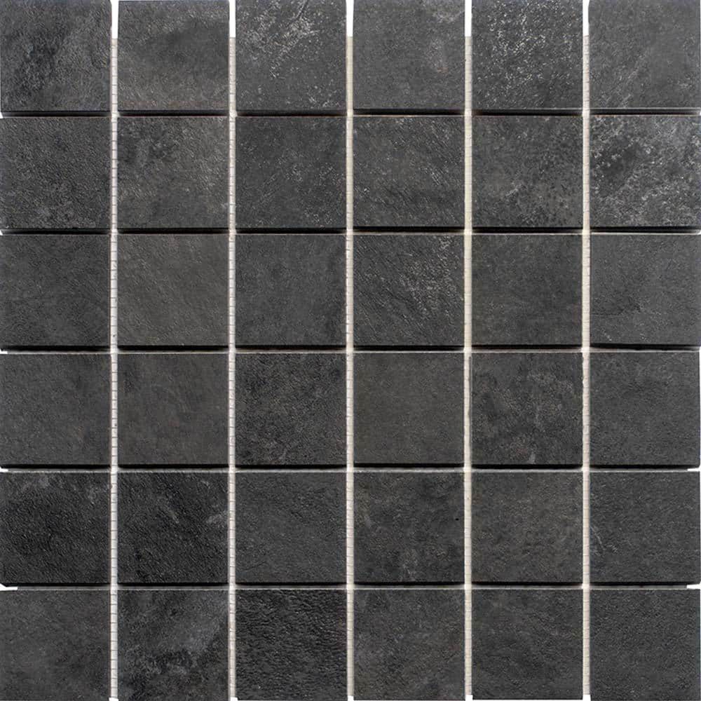 Apollo Tile Splendor 4 in. x 0.41 in. Matte Black Porcelain Mosaic Wall ...
