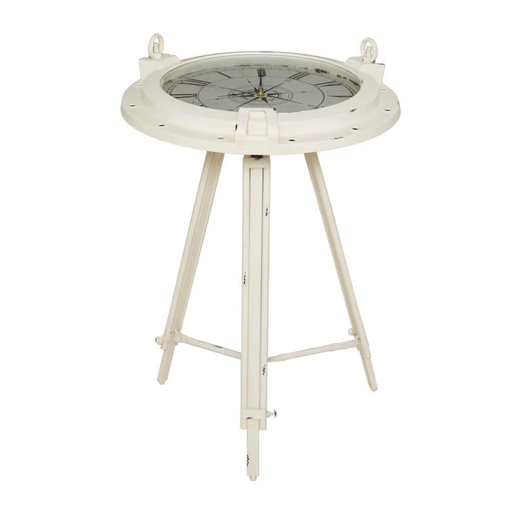 Litton Lane 19 in. White Compass Large Round Glass End Accent Table ...
