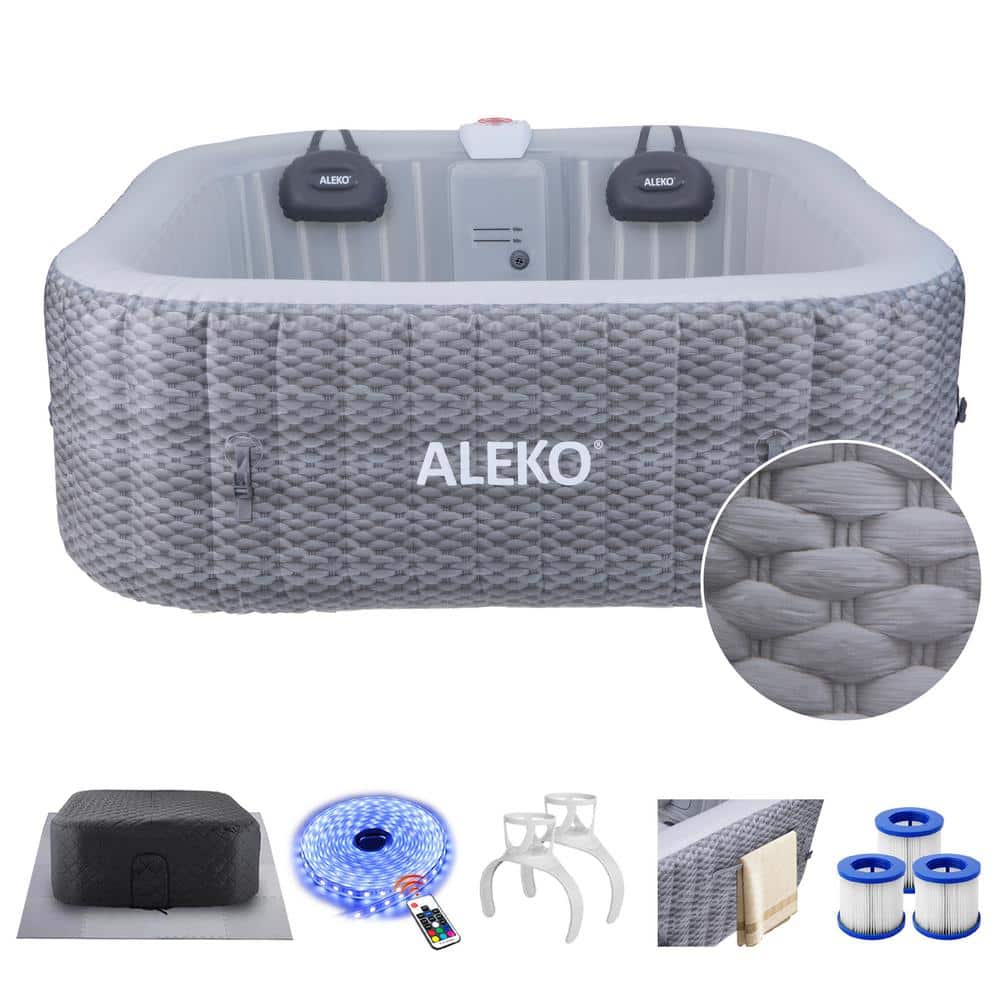 ALEKO 6-Person 130-Jet Square Inflatable Gray Hot Tub with Energy ...