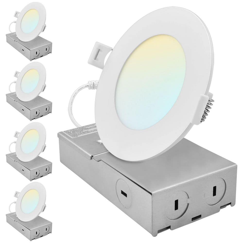 LUXRITE 4 In. Integrated LED Canless Spotlight Recessed Light 5CCT ...