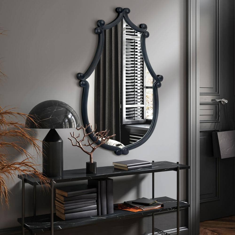 Hochwertiges 23 in. W x 39 in. H Vintage Black Wood Framed Decorative Wall Mirror HD-MR020BLK-L ...