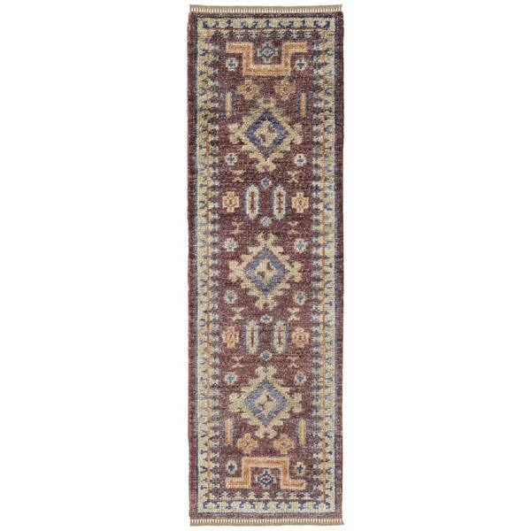 HomeRoots 2 ft. x 12 ft. Blue, Red, Tan Geometric Runner Rug 2000567034 ...