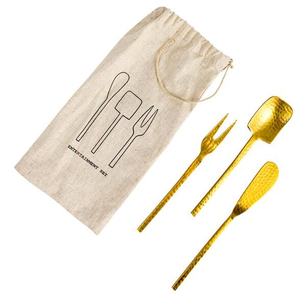 Storied Home Hammered Gold Finish Stainless Steal Appetizer Utensils in ...