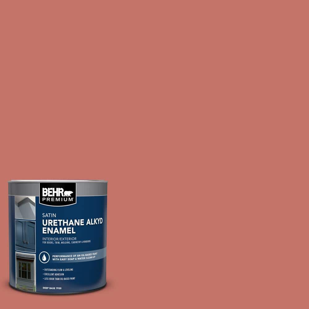 BEHR PREMIUM 1 qt. #PPU1-05A Red Coral Satin Enamel Urethane Alkyd ...