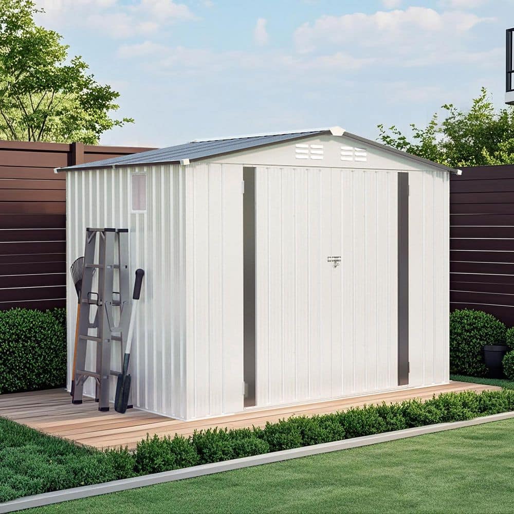8 ft.W x 6 ft.D Outdoor Metal Storage Shed, Lockable Door Tool Shed ...