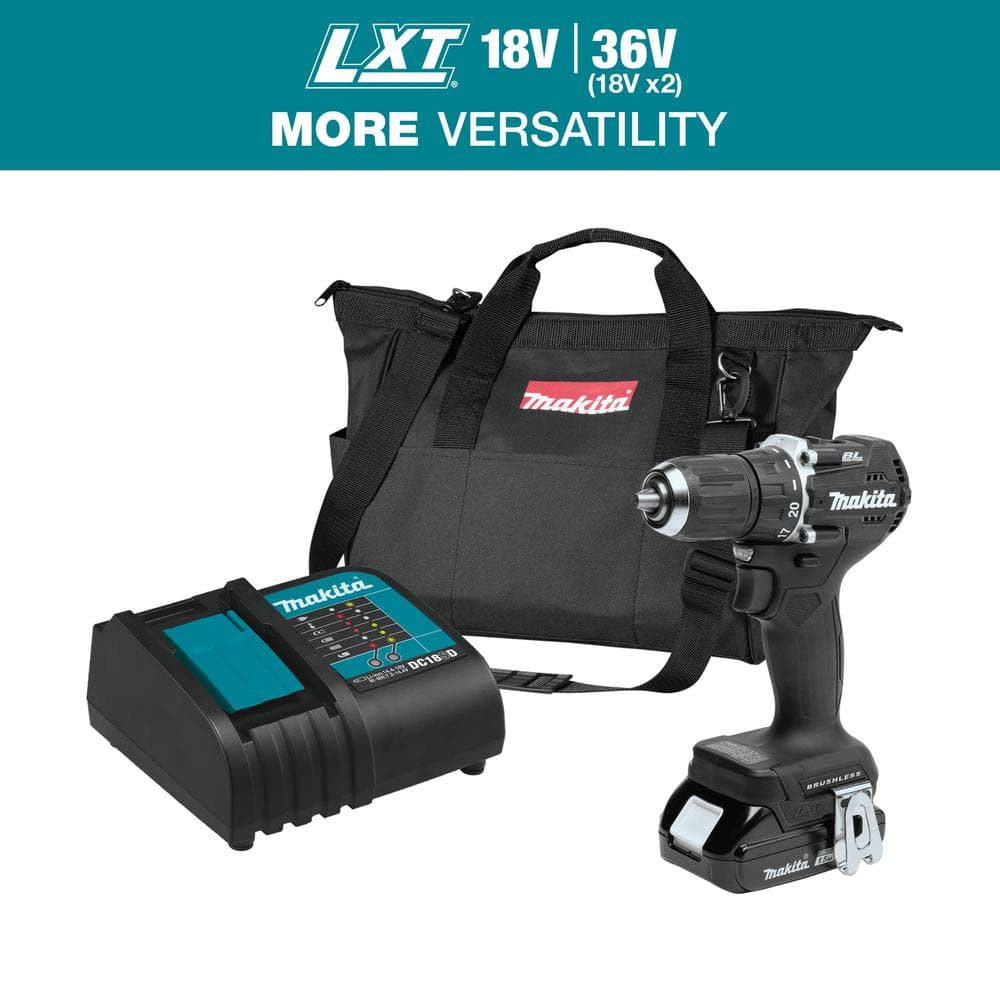 Makita 18V LXT Sub-Compact Lithium-Ion Brushless Cordless 1/2 in.Variable Speed Driver Drill Kit ...