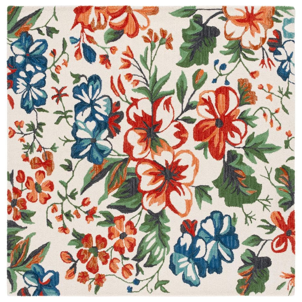 SAFAVIEH Jardin 6 ft. x 6 ft. Ivory/Orange Floral Modern Square Area ...