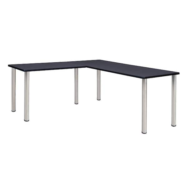 Regency Kee 66 in. x 66 in. Grey Top Corner L Shaped Desk, Chrome Legs ...