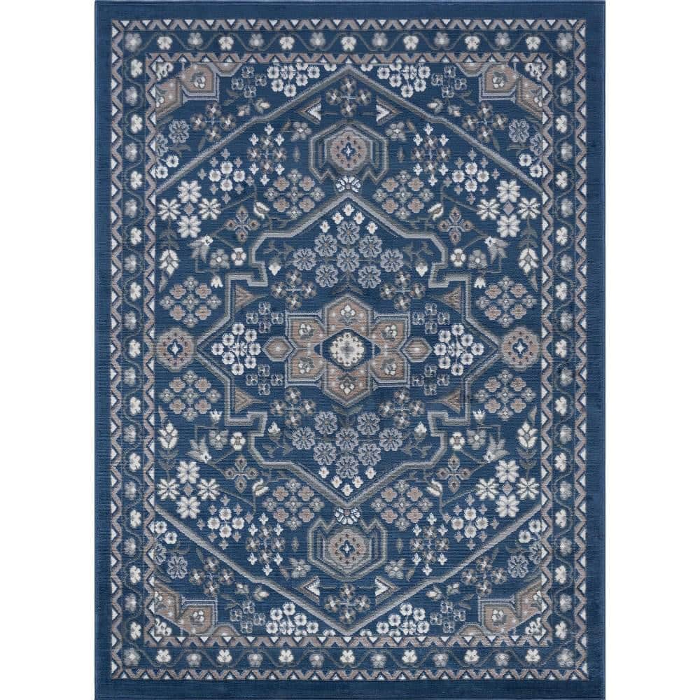 Tayse Rugs Hampton Oriental Navy 4 ft. x 6 ft. Indoor Area Rug HMP4007 ...
