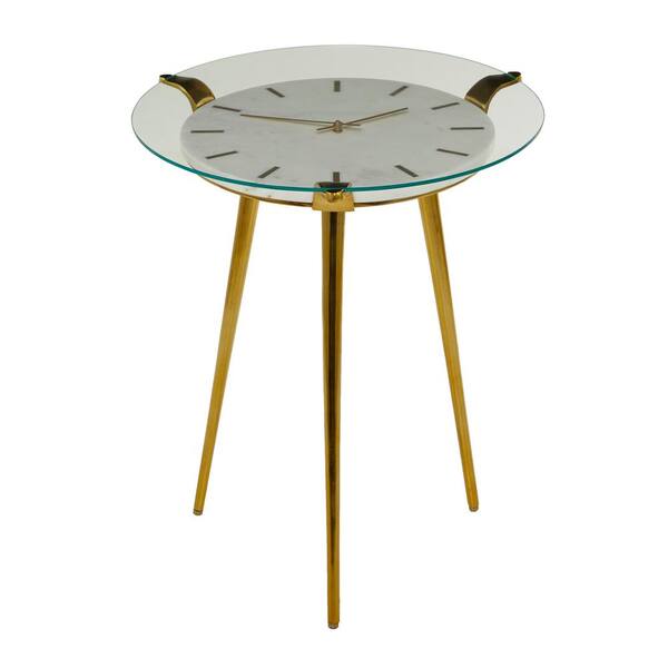 Litton Lane 20 in. White Round Glass Clock End Table 041599 - The Home ...