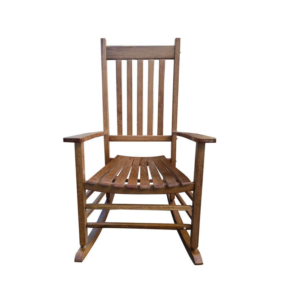 Zeus & Ruta 27 in. Brown Solid Wood Adult Outdoor Rocking Chair for ...