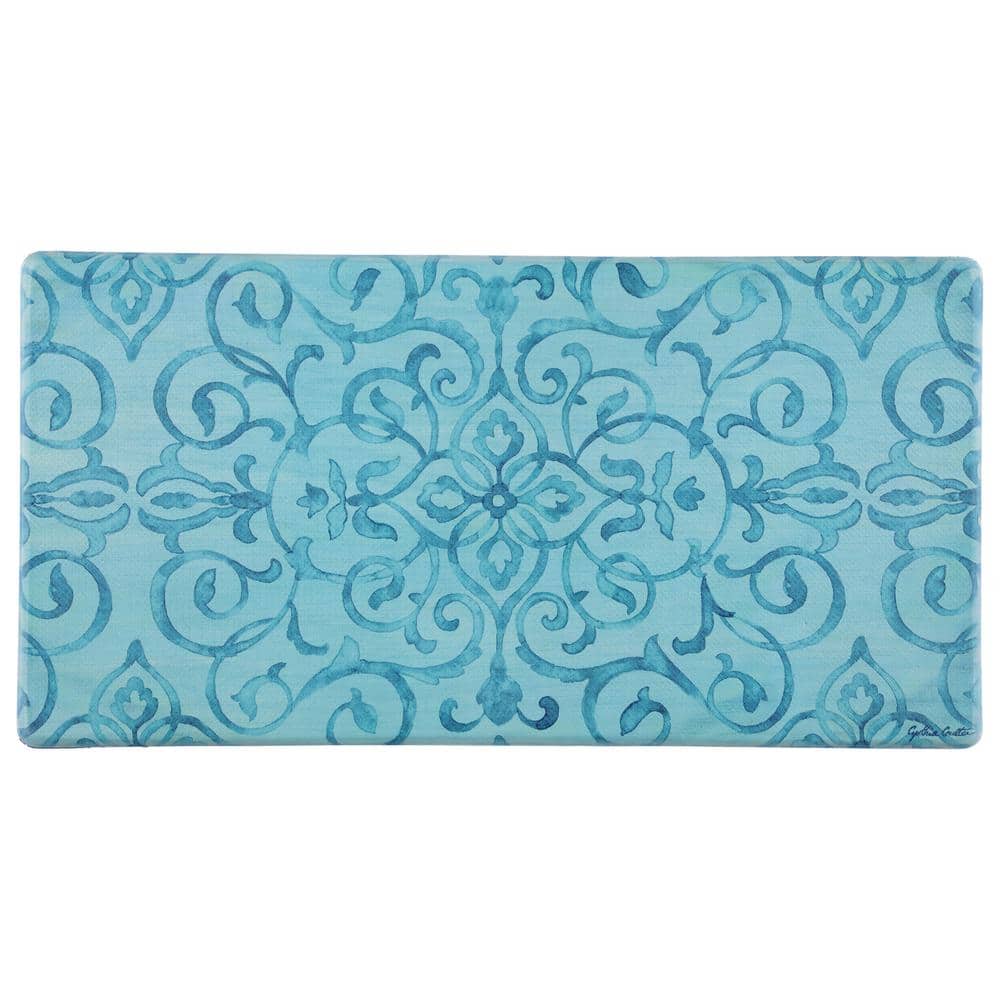 J&V TEXTILES Rustic Medallion Blue 20 in. x 39 in. Anti-Fatigue Kitchen ...