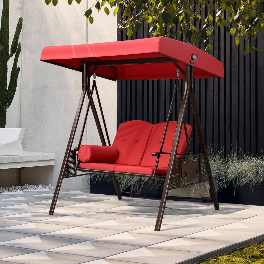 PURPLE LEAF 2-Person Steel Metal Patio Swing with Canopy and Cushions ...
