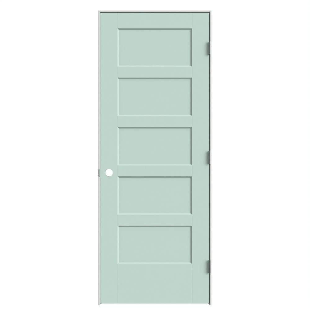 Masonite 24 in. x 80 in. 5-Panel Bayshore Left-Hand Hollow Sea Glass ...