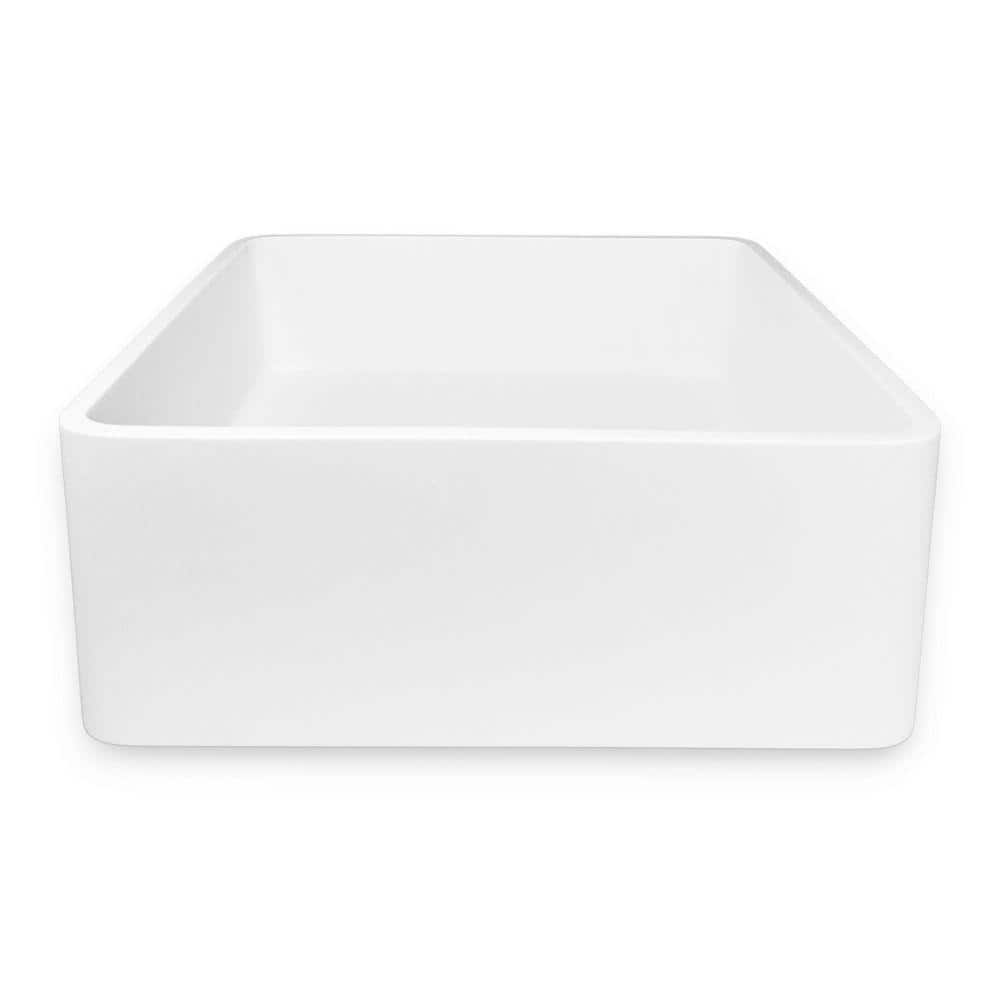 castellousa 16 in. Alurean Matte White Solid Surface Square Vessel Sink ...
