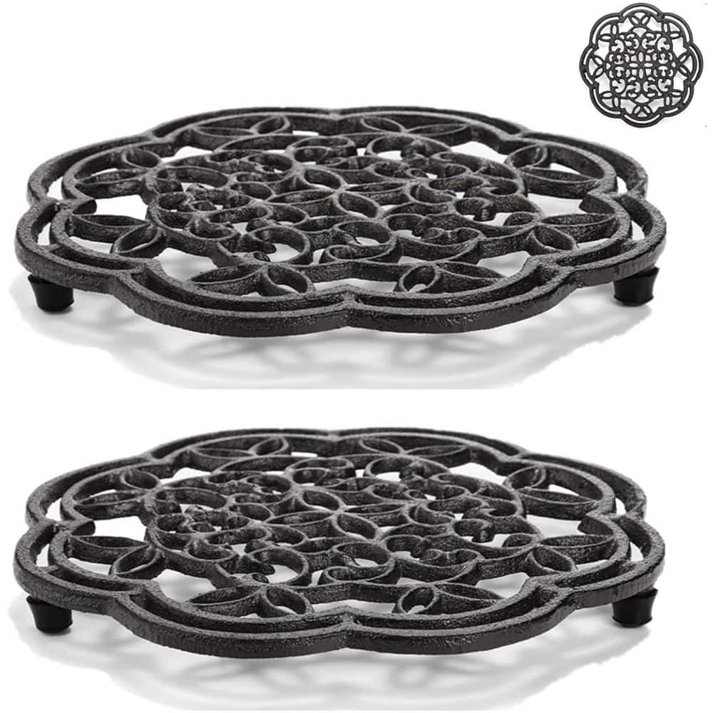 Wudkey Cast Iron Trivet with Anti-Slip Rubber Pegs, Vintage Flower ...