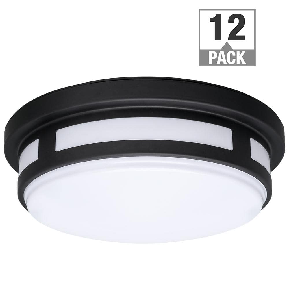 Hampton Bay 11 in. Round Black Indoor Outdoor LED Flush Mount Ceiling ...