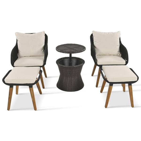 Black 5-Piece Metal Outdoor Bistro Set, Patio Conversation Set with ...