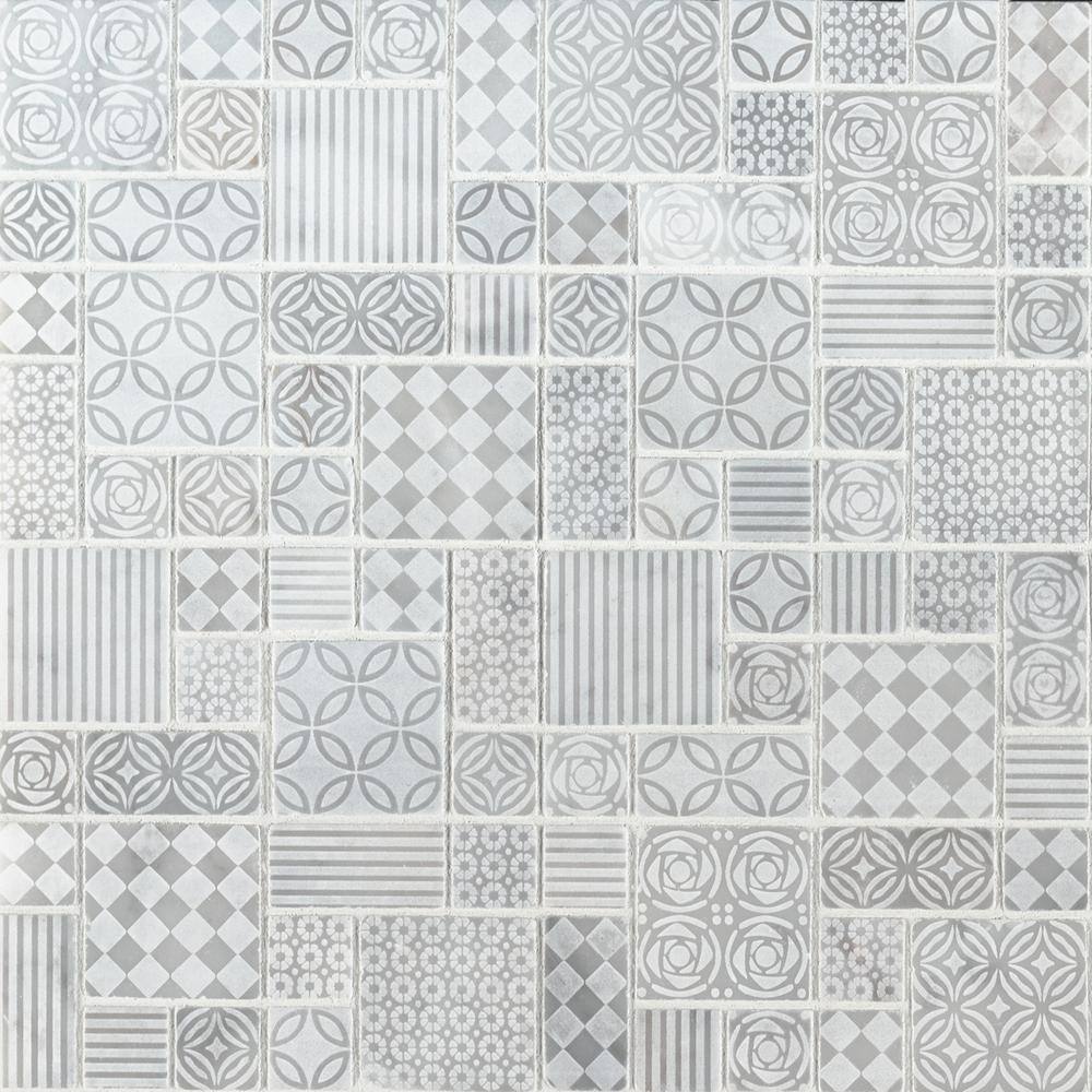 MSI Take Home Tile Sample - Tetris Blanco Pattern 4 in. x 4 in. Honed ...