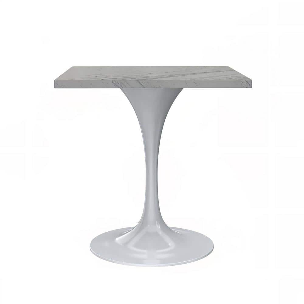 Leisuremod Verve Modern White Marble Tabletop 27" with White Steel Pedestal Base Dining Table 4 ...