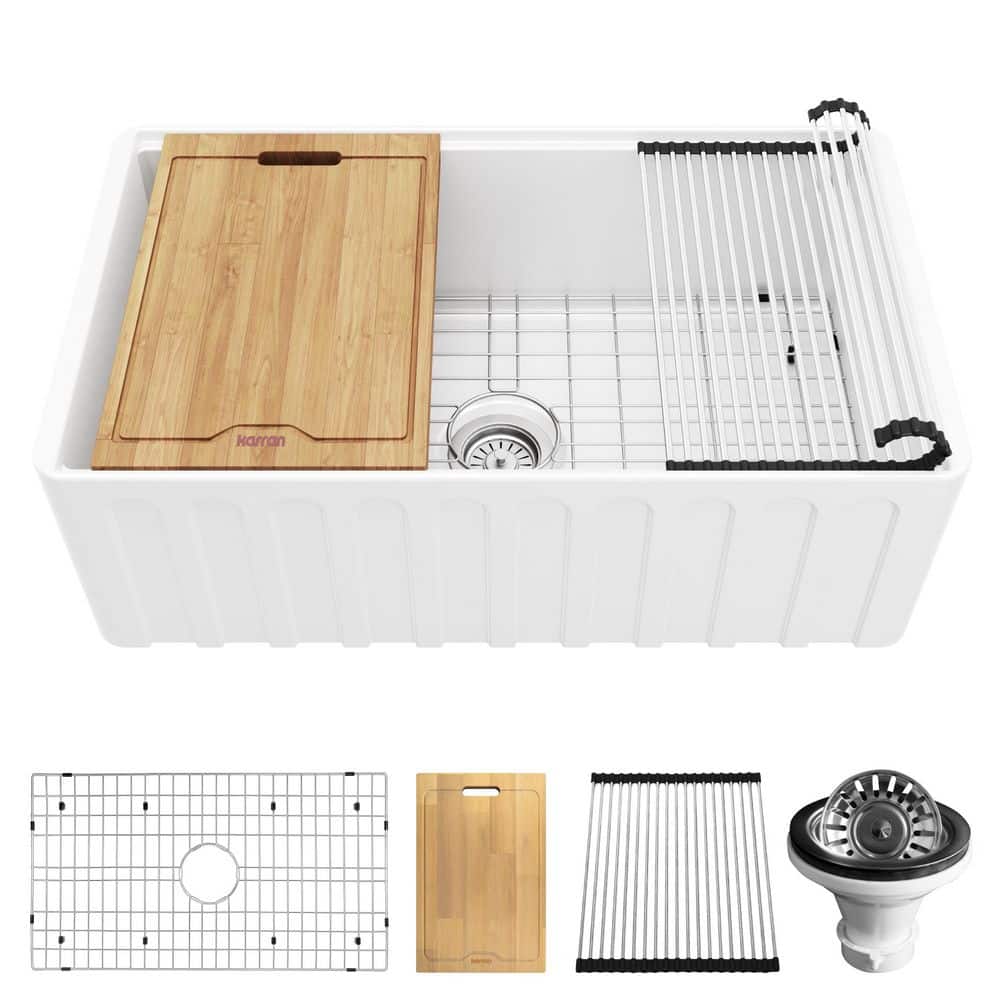 Karran Fireclay 30 in. Farmhouse/Apron-Front Single Bowl White Gloss ...