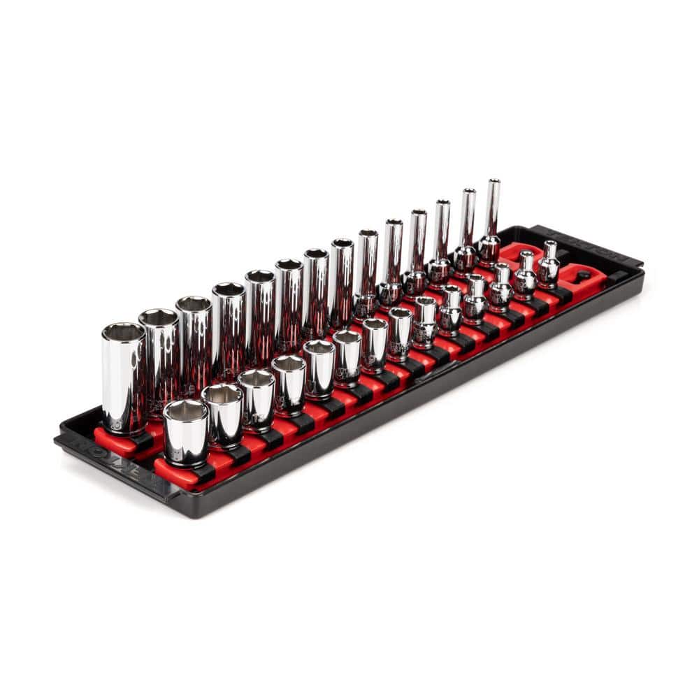 TEKTON 1/4 in. Drive 6-Point Socket Set with Rails (4 mm-15 mm) (28 ...