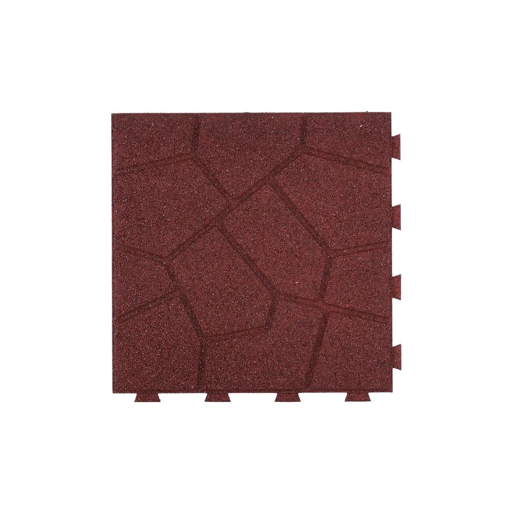 Vigoro 16 in. x 16 in. x 5/8 in. Red Stone SmartLoc Rubber Paver (9 ...