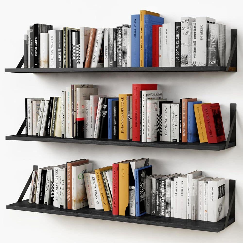 Cubilan 36 in. W x 8 in. D x 6.3 in. H Black Decorative Wall Shelf Book ...
