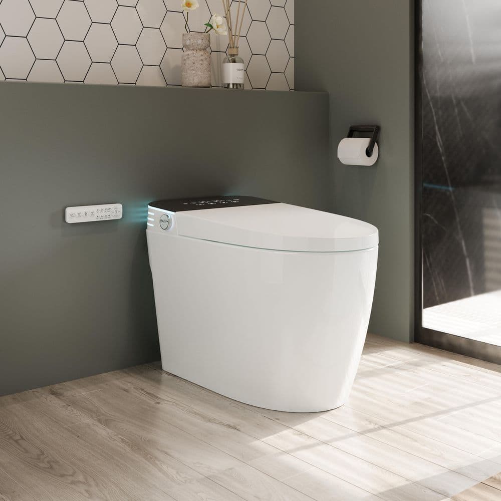 Abruzzo Tankless Elongated Smart Bidet Toilet Other GPF in Black with ...
