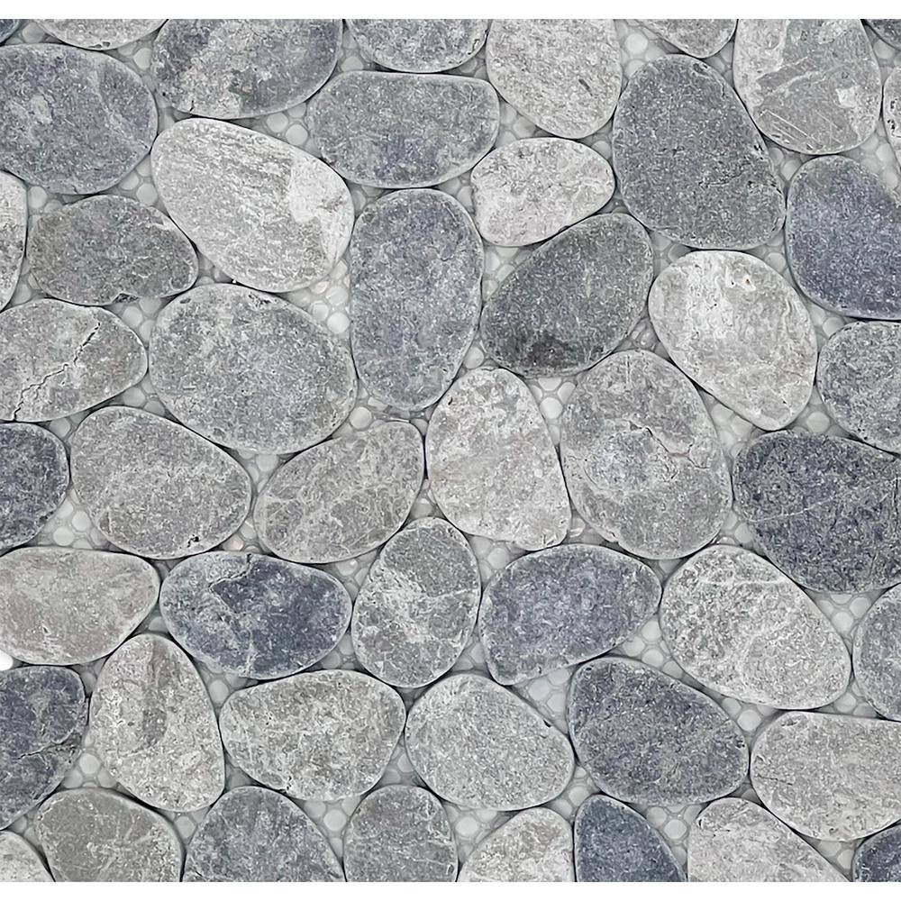 TILE CONNECTION Pebble Grey Blend Tumbled 4 in. x 6 in. Marble Mosaic ...