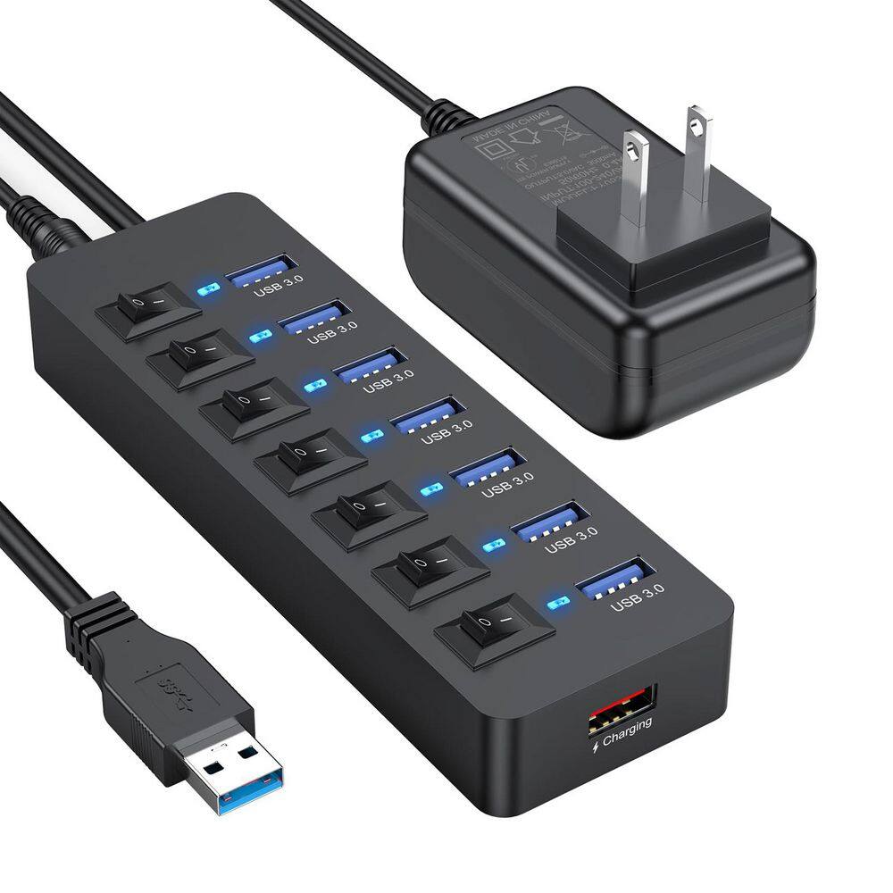 Lukyamzn 7-Port Powered USB Hub 3.0-High Speed Data Transfer 5Gbps with 12W Charging Port ...