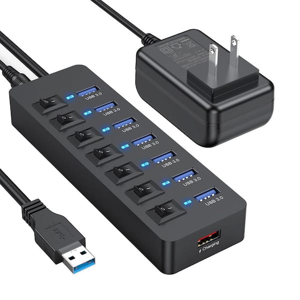 Lukyamzn 7-Port Powered USB Hub 3.0-High Speed Data Transfer 5Gbps with 12W Charging Port ...