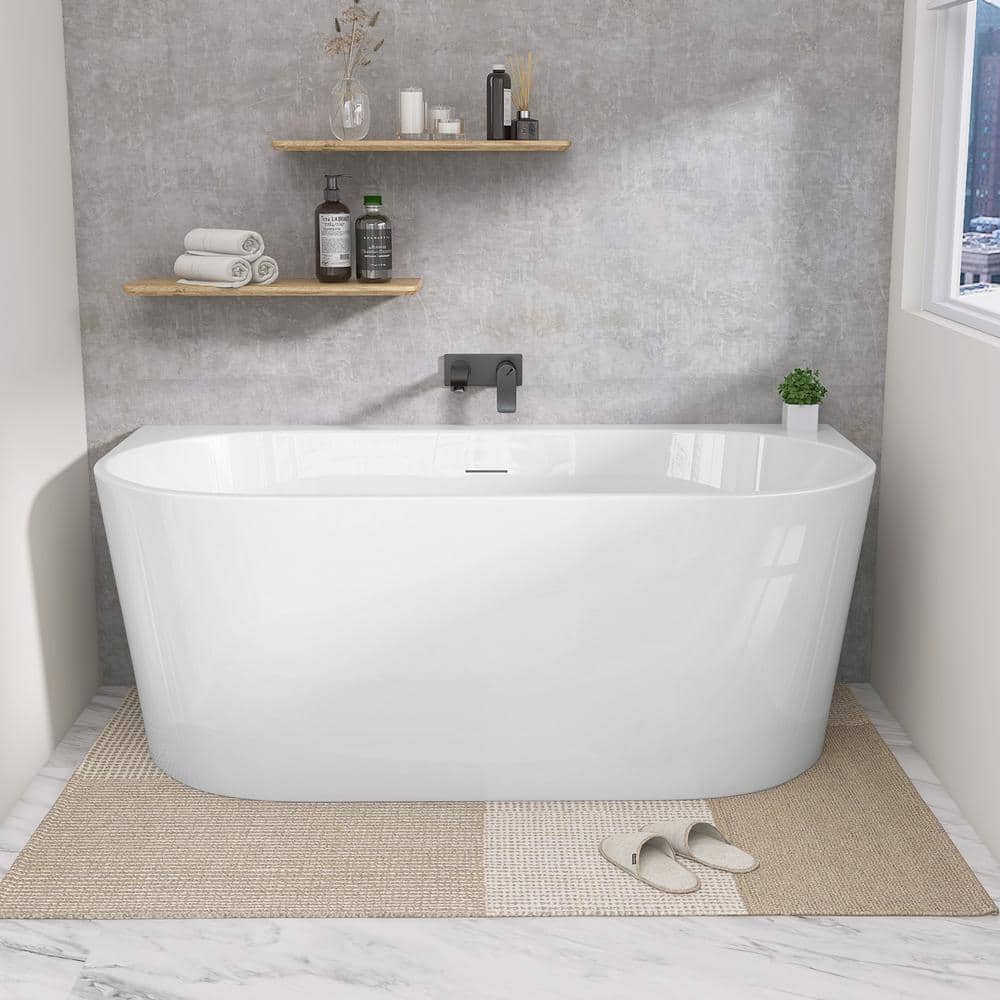 Getpro 59 in. x 29.53 in. Acrylic Soaking Bathtub with Chrome Center ...