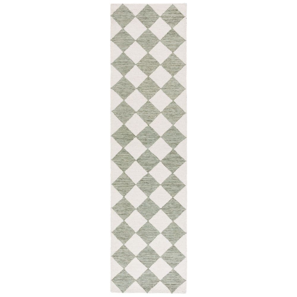 SAFAVIEH Ebony 2 ft. x 8 ft. Sage/Ivory Checkered Runner Rug EBN120W-28 ...