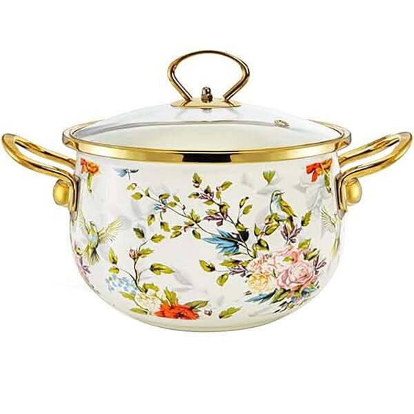 Vintage Enamel Stock Pot 2.8 qt with Lid, Floral Design, Induction ...